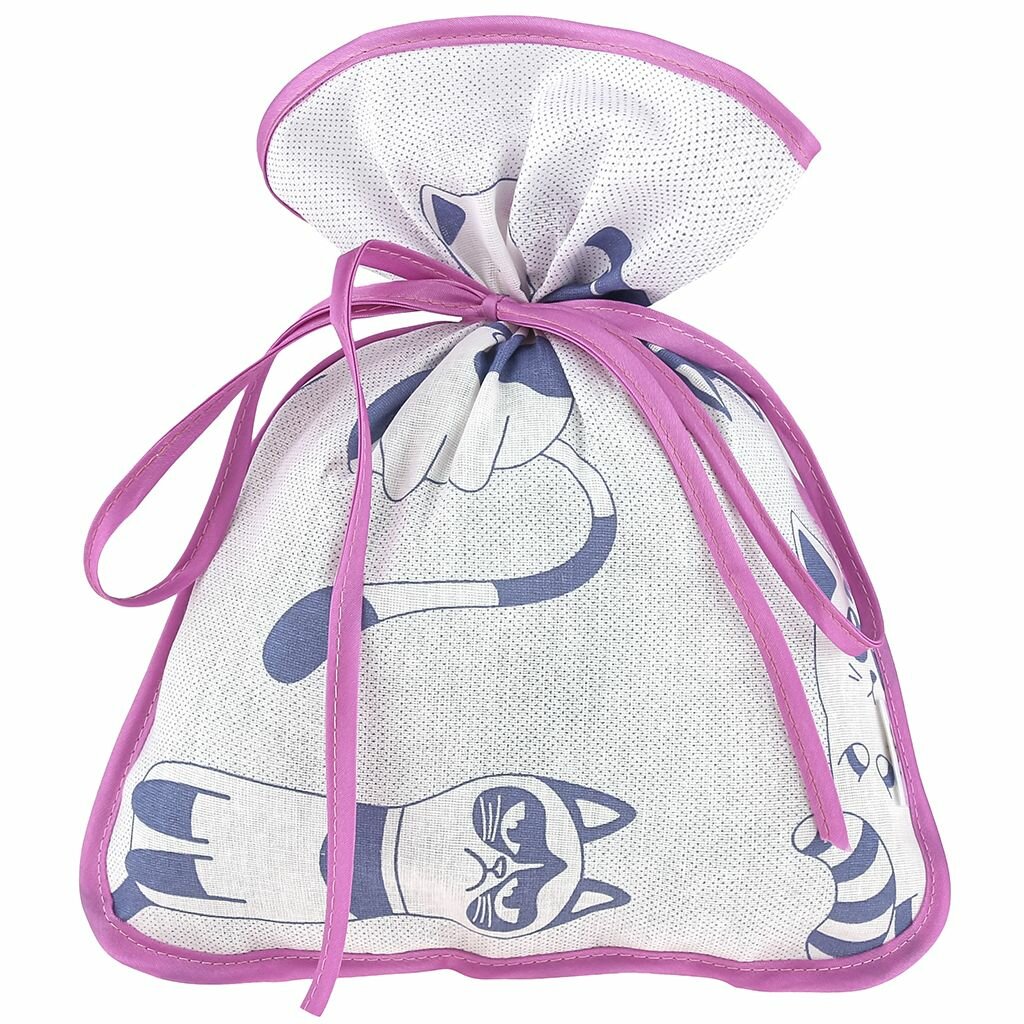 Эко-мешочек Домашняя Мода Кошки , без рисунка, синий, из хлопка, с завязками, 25х30 см (М1-2/3-о)