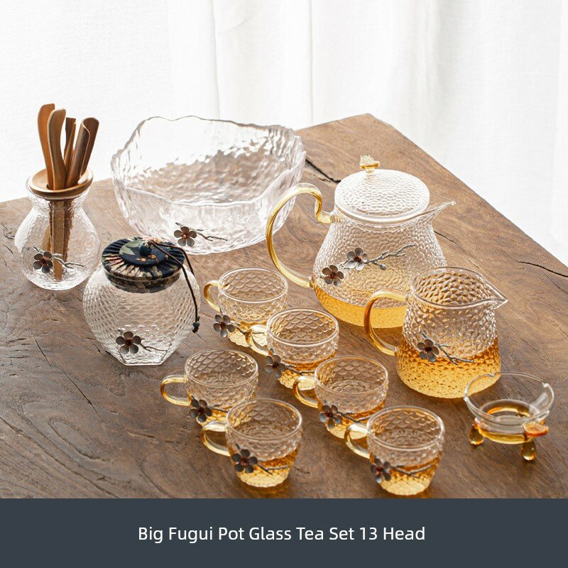 Стеклянный чайник с узором в виде цветов, чайник с фильтром, бытовой термостойкий стеклянный чайный набор, чайник,