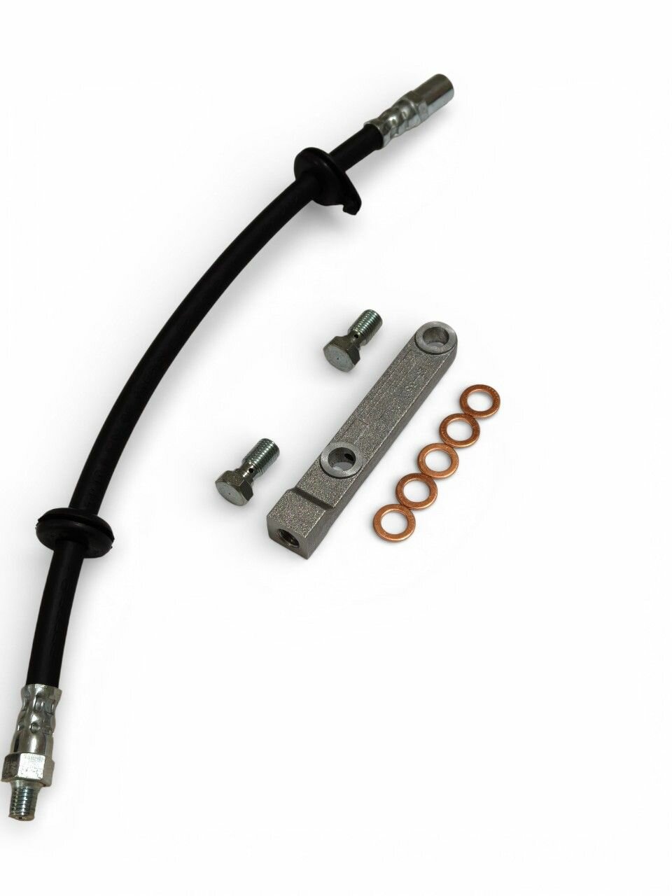 Соединитель передних тормозных цилиндров со шлангом, медными шайбами и болтами . ВАЗ 21213/21214/21214 Urban/2131 Urban/2123 Chevrolet Niva.