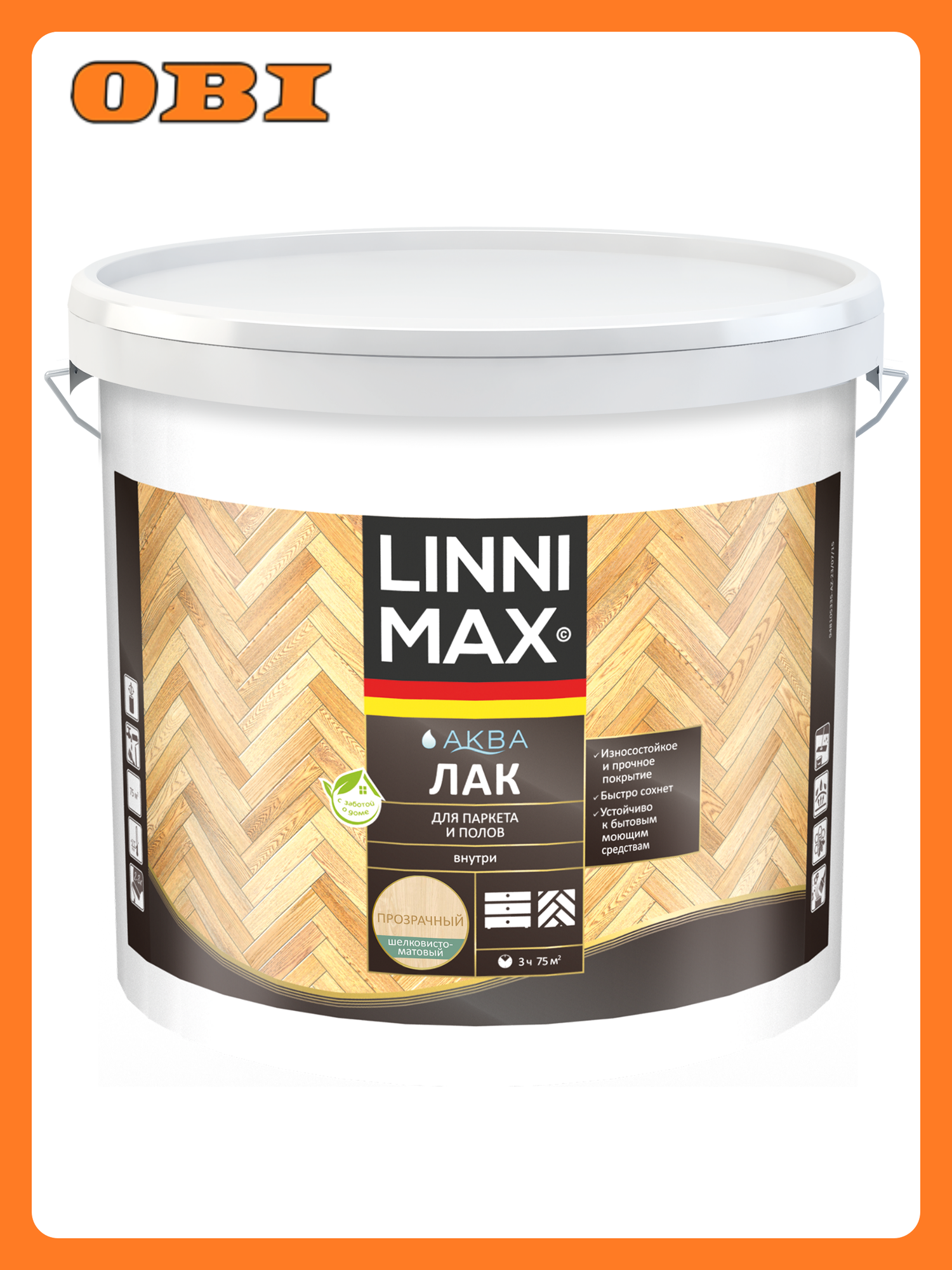 Лак водно-дисперсионный LINNIMAX Аква Лак для паркета и полов матовый 9 л