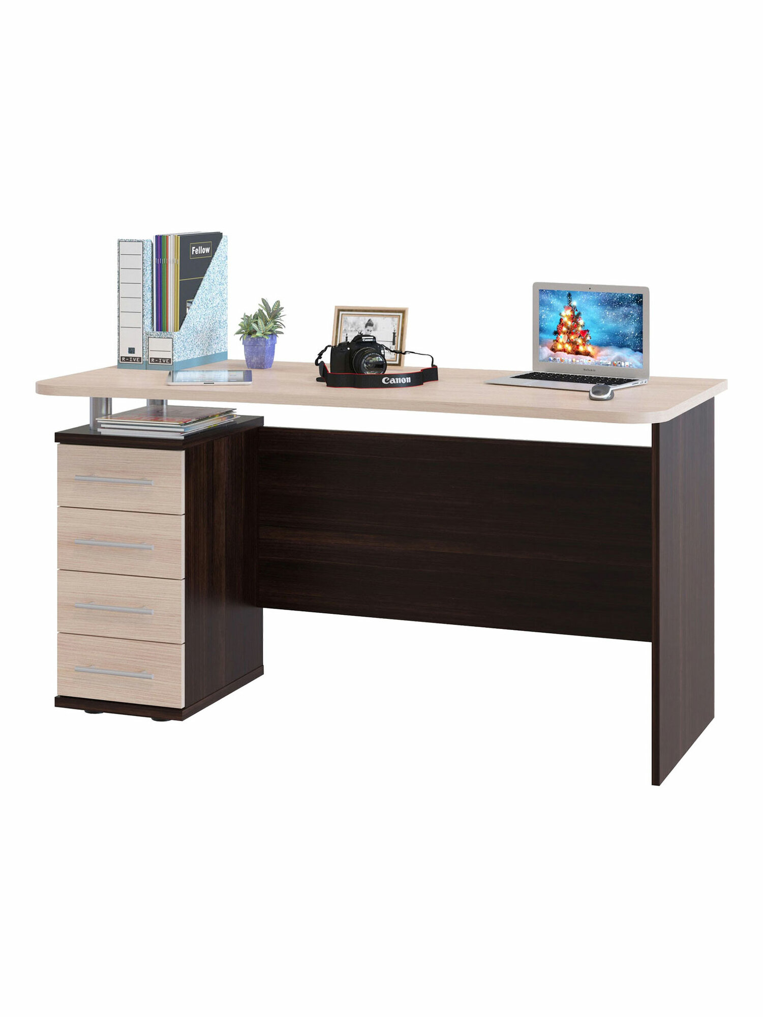 Компьютерный, письменный стол Диксон прямой, с ящиками, 135х60х75 см, Венге / Беленый дуб