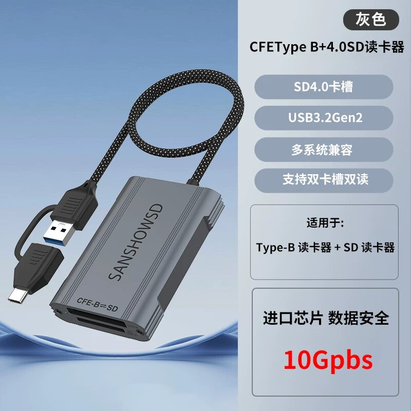 CFexpress Type-B двойной карт-ридер с поддержкой SD 4.0, USB 3.2 Gen 2 10Gbps, серый цвет для Windows и macOS