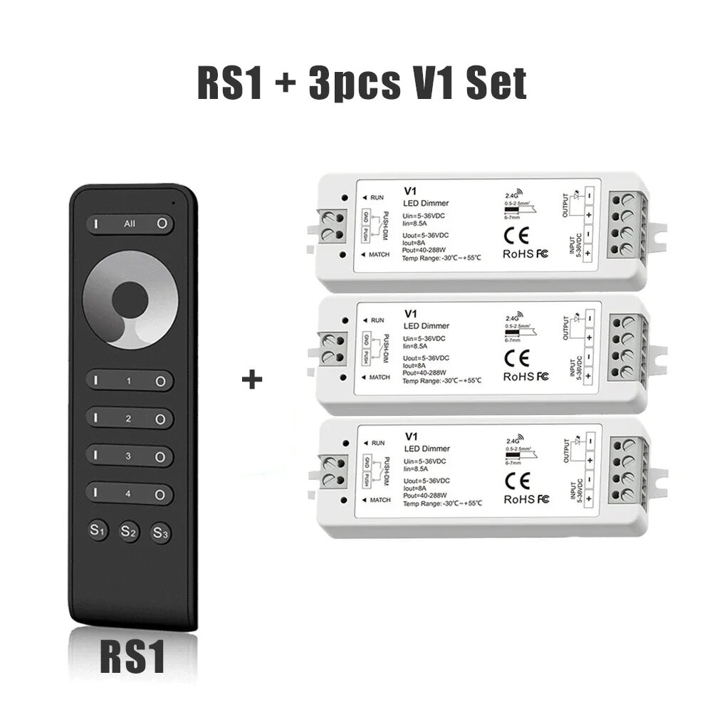 MJJC 4-зонный LED-диммер V1 DC 5-36В RS1 and 3pcs V1 KIT