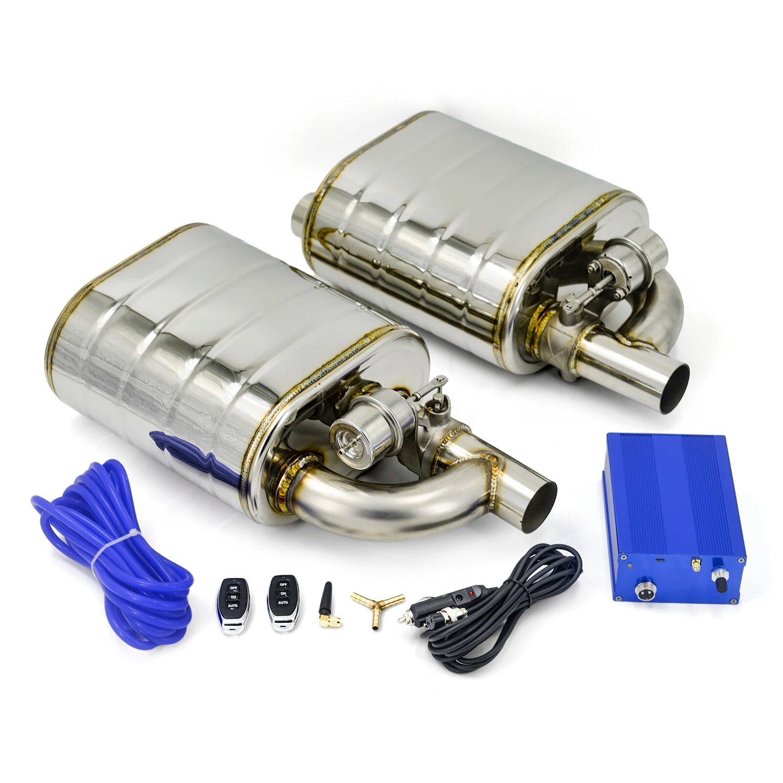 1 пара левых и правых 2/2,25/2,5/2,75/3 дюйма, глушитель из нержавеющей стали с вакуумным клапаном сброса, электрический набор управления выхлопом, синий 60MM