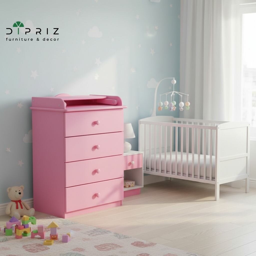 Комод, 60х44х88, Алиса, пеленальный, с ящиками, для одежды и игрушек, деревянный, натуральный розовый, Dipriz