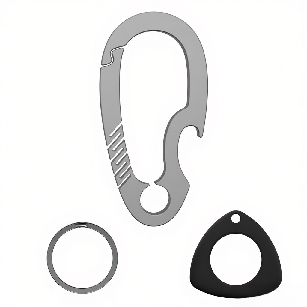 Ключница-кармайнер из нержавеющей стали антипотерянная, многофункциональный бытовой инструмент с бутылителем + чехол для AirTag, материал нержавеющая сталь, титановый сплав, длина 50 мм, максимальная ширина 25 мм, толщина материала 4 мм, ширина
