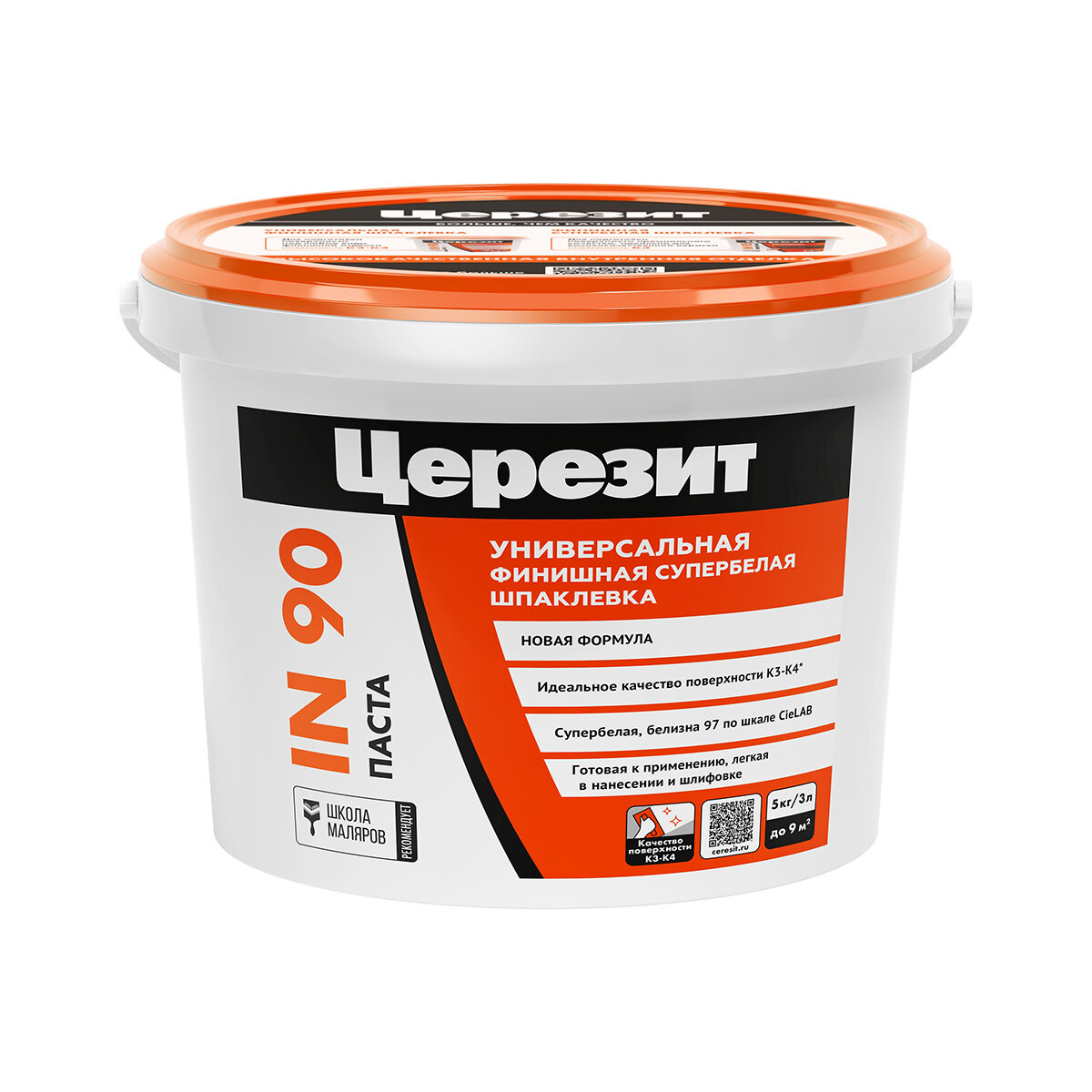 Шпатлевка для стен готовая Церезит IN 90, белая, финишная, универсальная, 5 кг