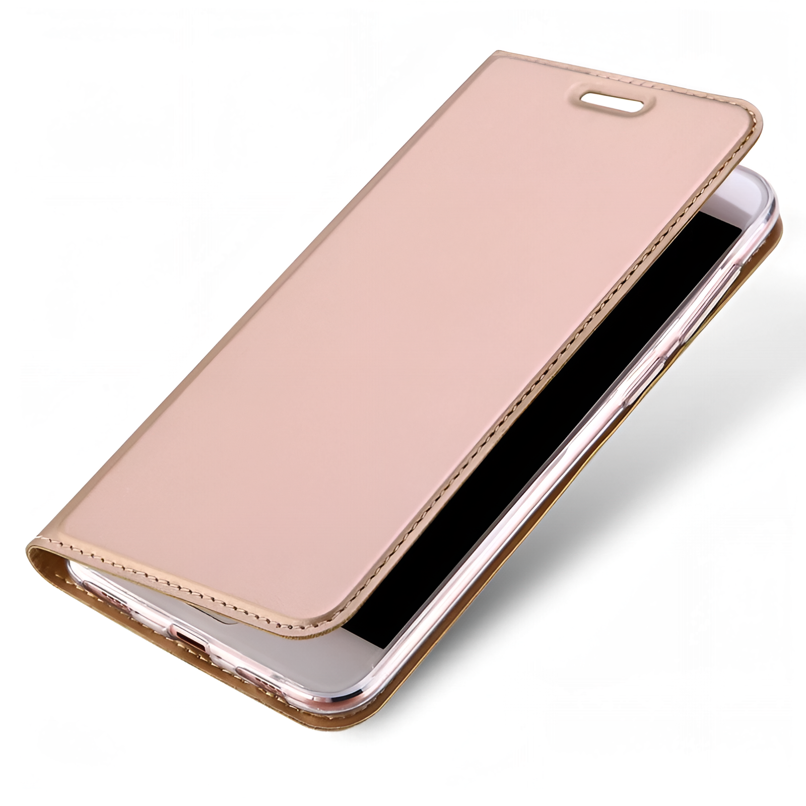 Чехол-книжка MyPads для Apple iPhone 13 (6.1)водоотталкивающей, из импортной кожи на металлической основе розовое золото