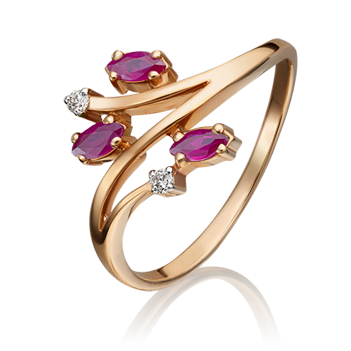 Кольцо, красное золото, 585 проба, бриллиант, рубин