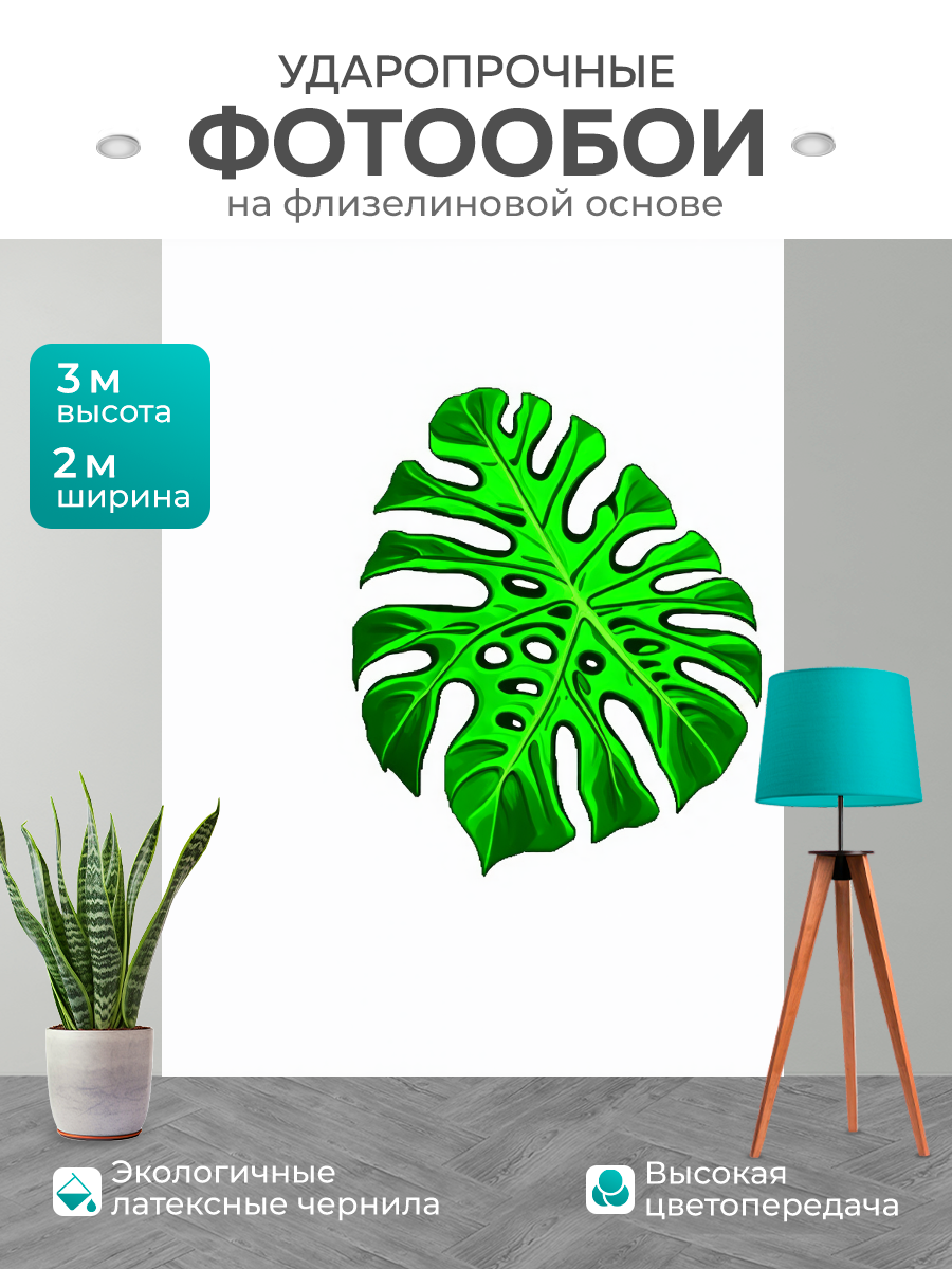 Фотообои моющиеся ударопрочные "Пеплограммное изображение монстеры, изометрически наклонённое под углом. используйте яркие цвета и четкие линии." 200x300 см. флизелиновые на стену