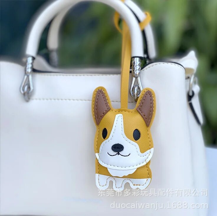 Брелок в виде французского бульдога в стиле панк, из искусственной кожи, подвеска для as picture