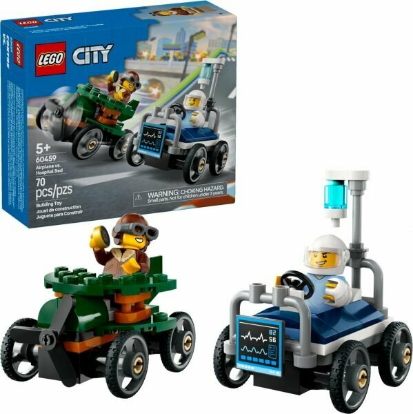 Lego 60459 City Набор гоночных машин: Самолёт против больничной койки