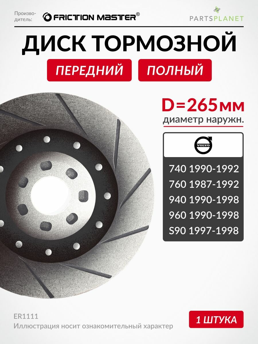 Тормозной диск передний на Volvo 700 Series 740, 760, 900 Series 940, 960, S90, 1 штука