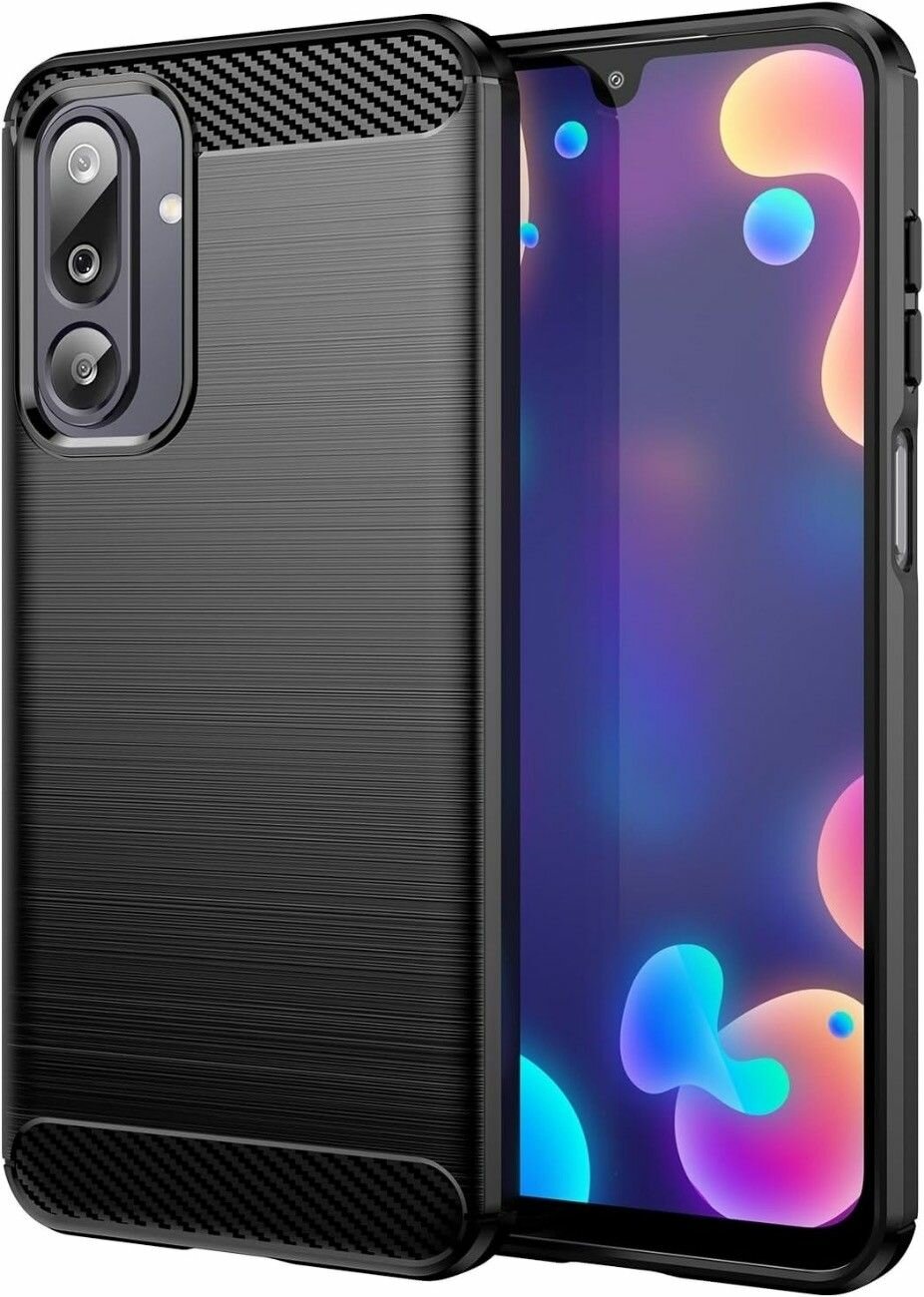 Чехол на Samsung Galaxy M36 силиконовый карбон сталь чёрный противоударный