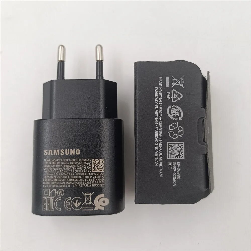 Зарядное устройство Samsung 25 Вт USB C, сверхбыстрая зарядка, адаптер Black EU Add Cable