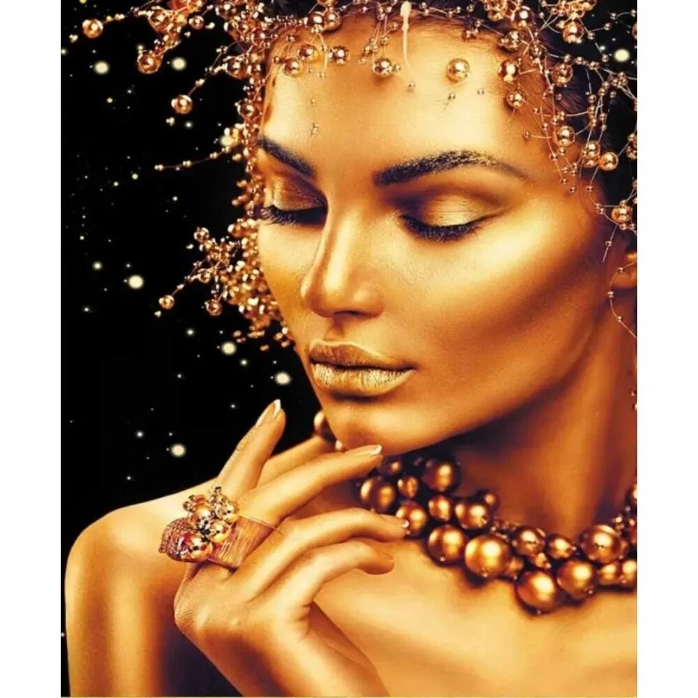 Алмазная Мозаика "Девушка С Золотыми Украшениями. Арт" 40х50 См Алмазная Вышивка / Картина Стразами Подарков / Украшения