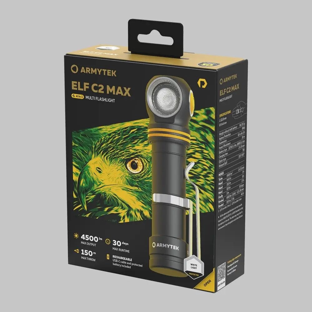 Armytek Elf C2 Max Прямоугольный фонарик 4500 Люмен Перезаряжаемые налобные фонарики