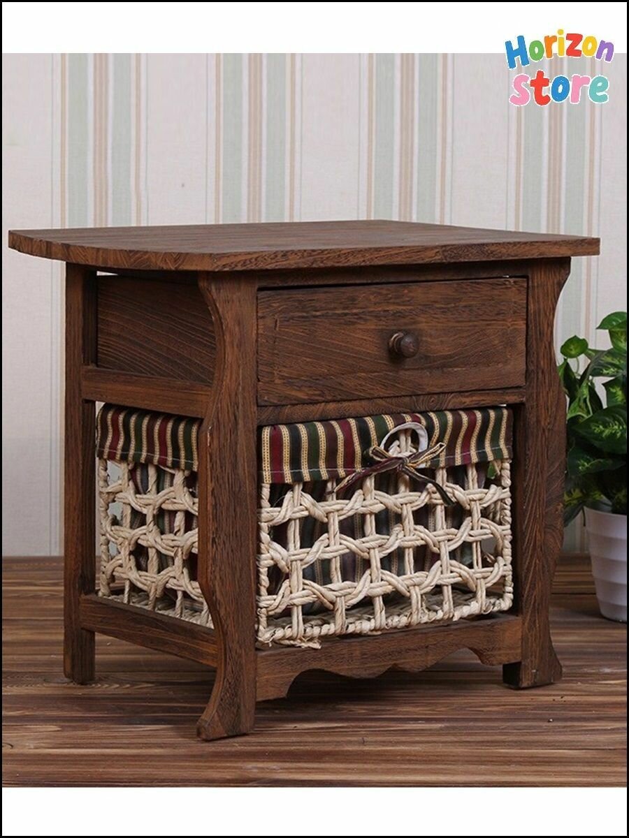 Эксклюзивный винтажный комод и прикроватная тумба из массива дерева с ротангом для экономии пространства, размещается в гостиной, спальне, кабинете для хранения книг и различных мелких предметов
