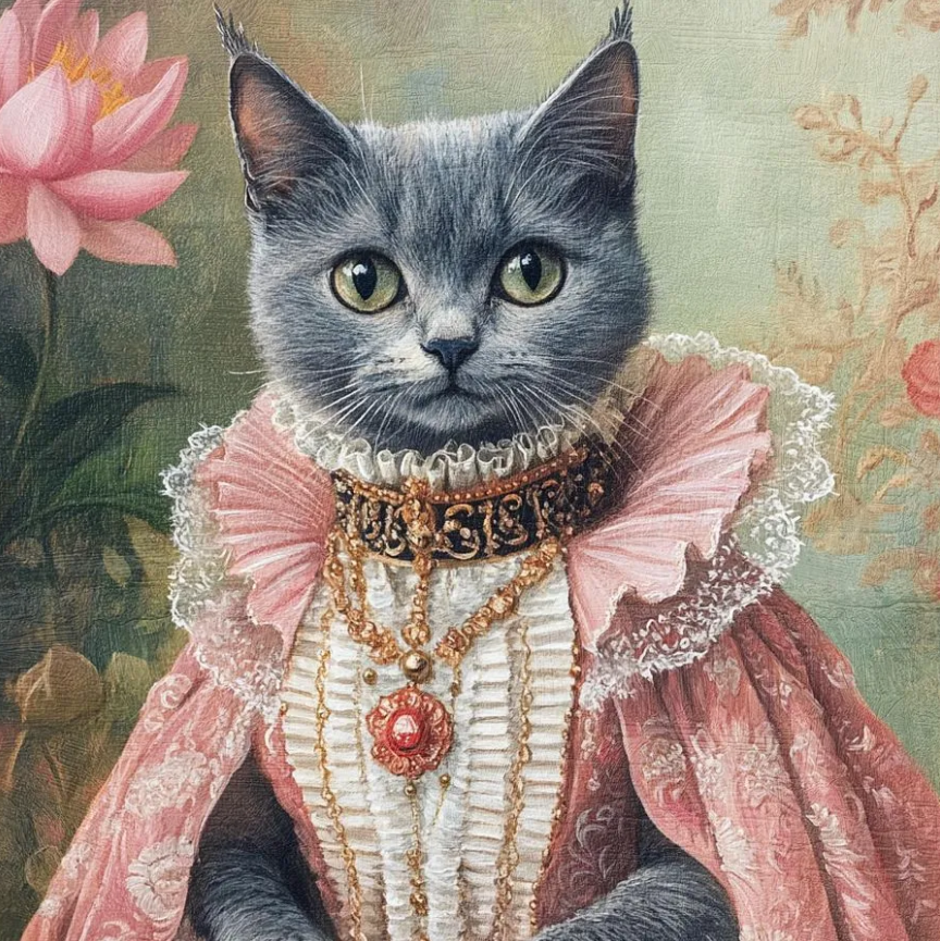 Алмазная Картина "Кошки: Серый Британский Кот С Короной" 5D Круглый Бриллиант 40x50См.