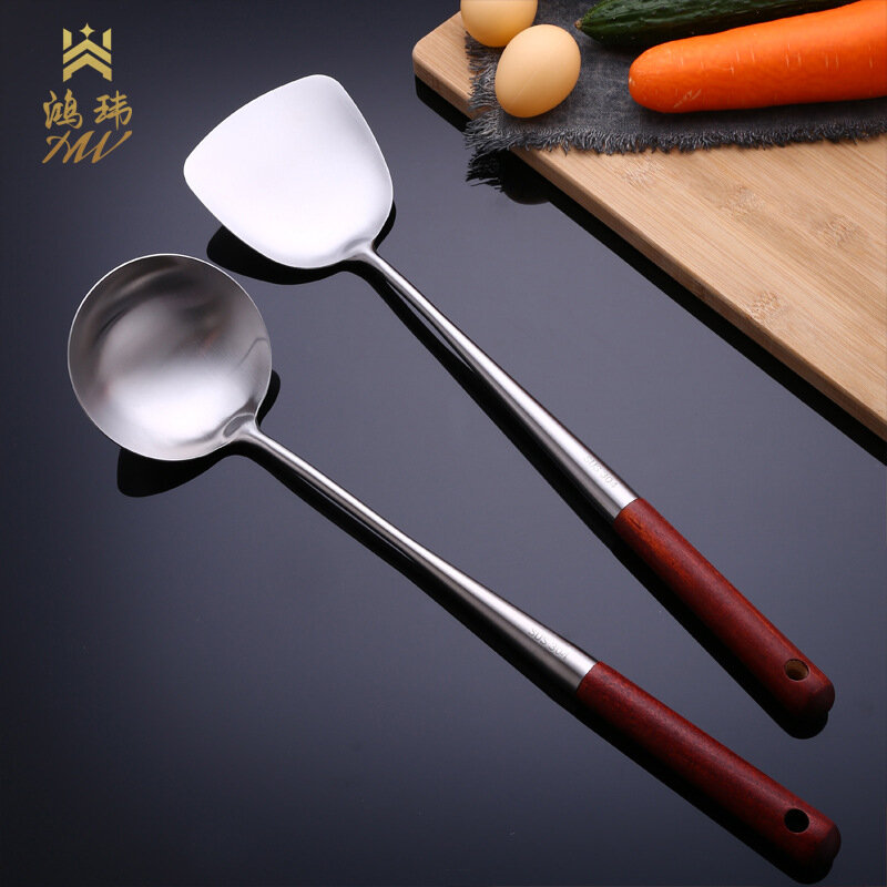 304 шпатель из нержавеющей стали утолщенная Лопата для приготовления пищи шеф-повар деревянная ручка кухонная ложка для