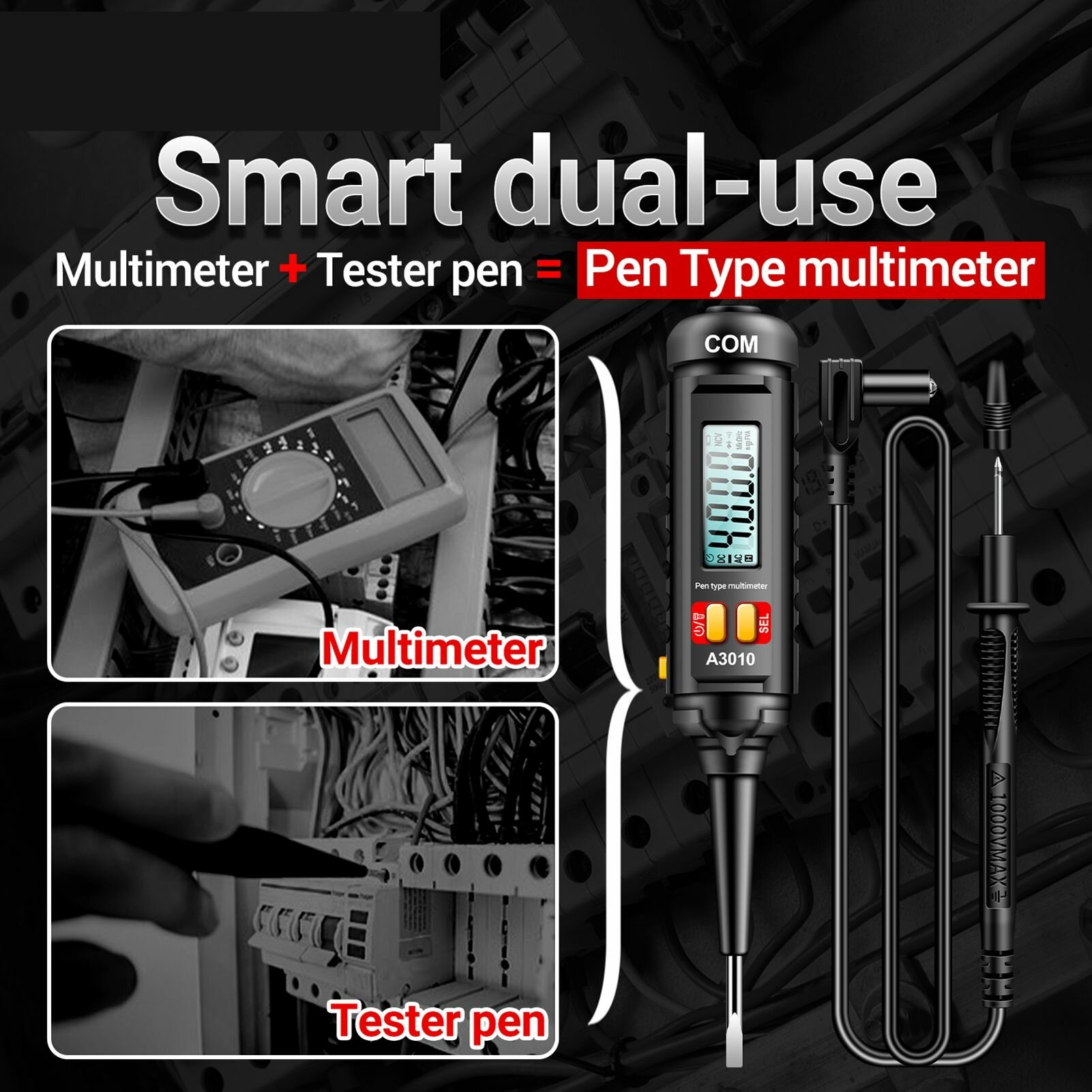 ANENG A3010 Портативный мультиметр True-RMS с подсветкой и фонариком, 4000 разрядов