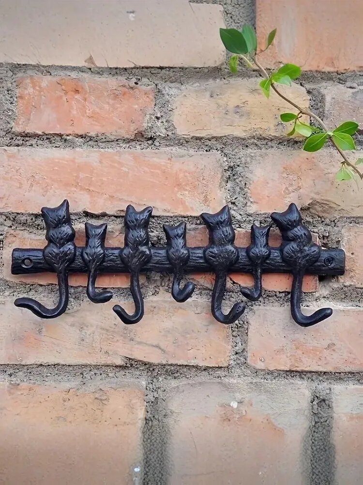 Чугунный настенный крючок в виде кота милый декоративный ключник и вешалка, прочный железный крюк в скандинавском стиле для дома