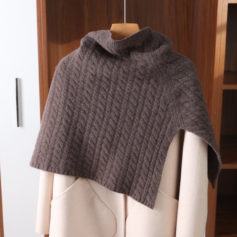 Новая осенне-зимняя 100% шерстяная пуловерная шаль с кабельной вязкой, теплая вязаная накидка