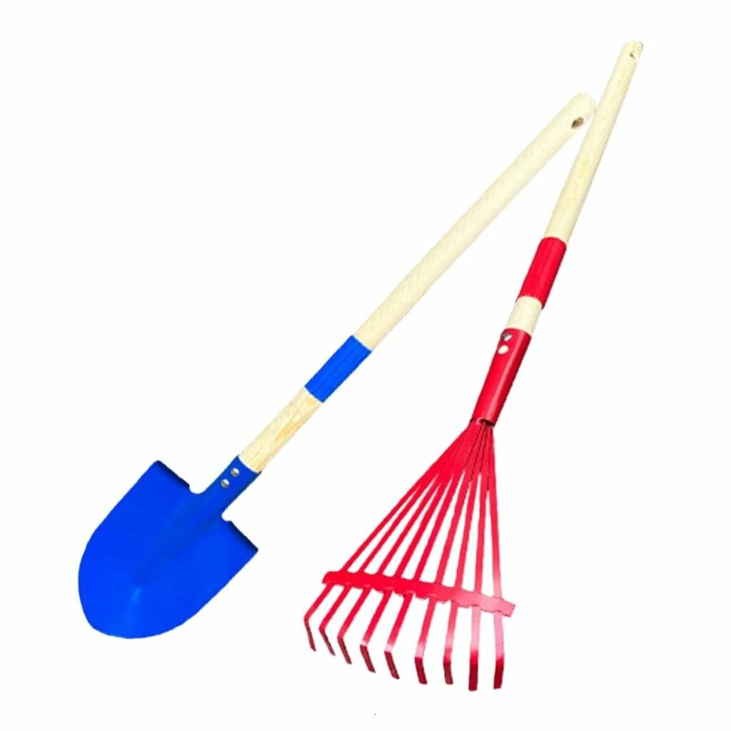 Детские деревянные грабли и лопатка, - A