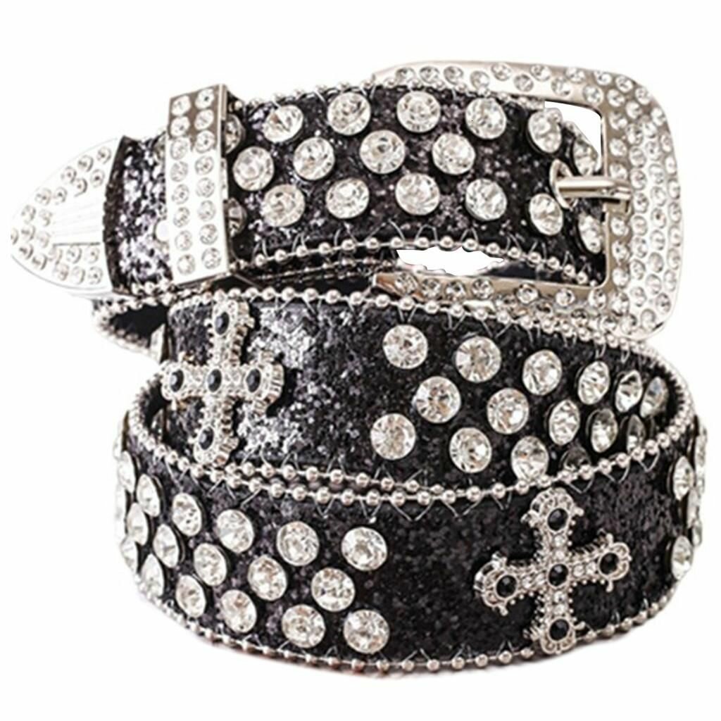 Кристальный пояс с камнями, Черный - 115CM