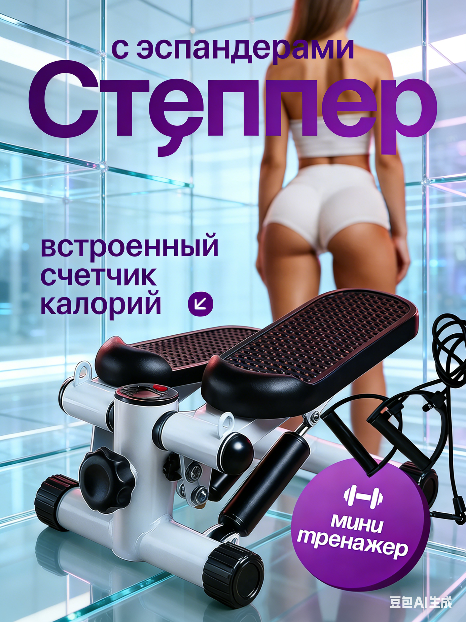 Степпер-тренажер для ног, бедер и ягодиц с эспандерами, максимальная нагрузка 200 кг