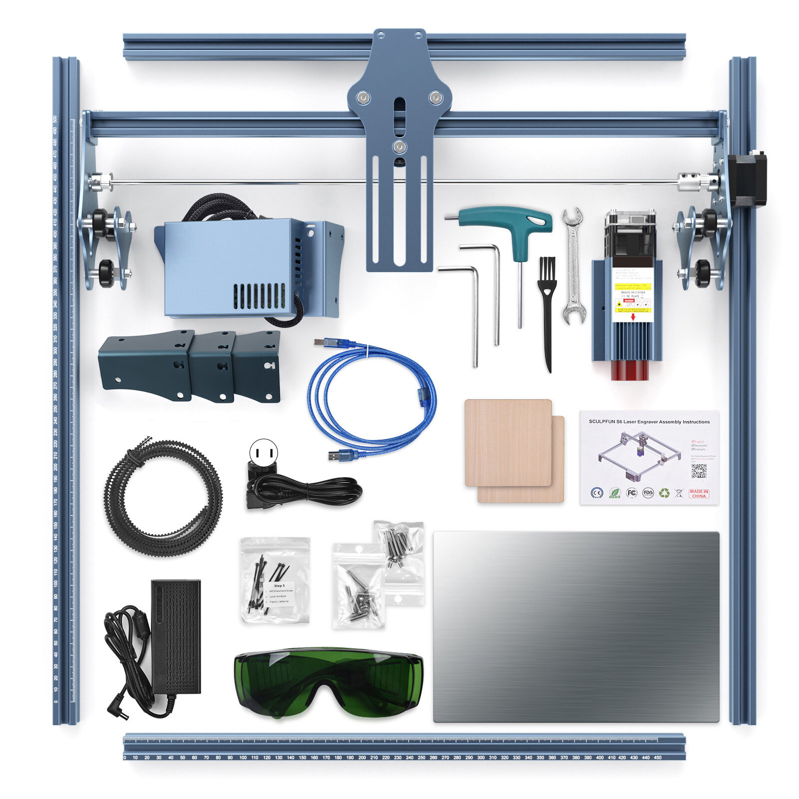Лазерный гравер SCULPFUN S9 90 Вт с фиксированным фокусом для гравировки и резки дерева и акрила.