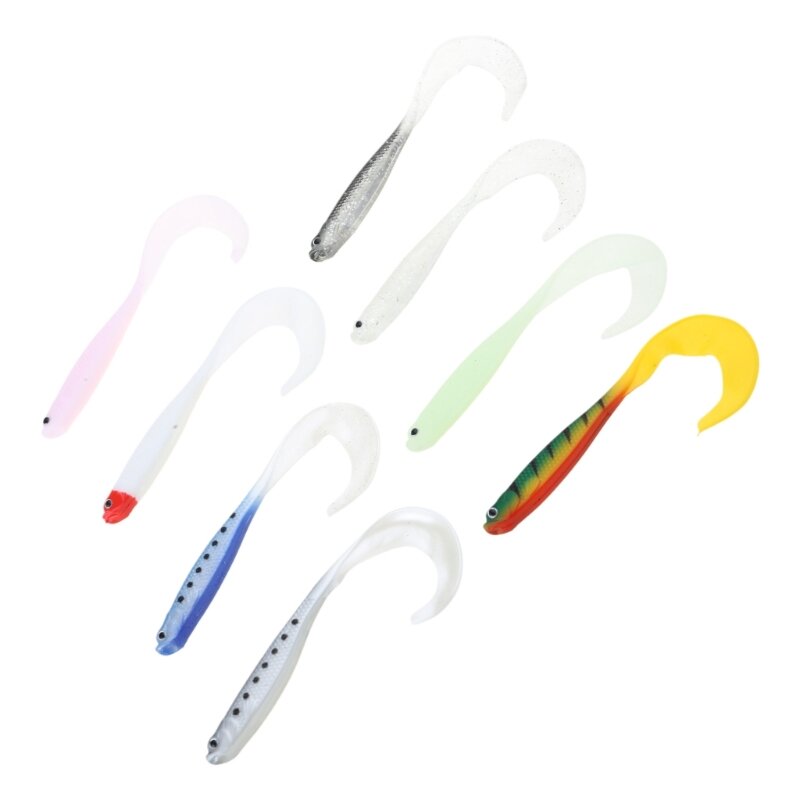 8 шт. рыболовных приманок типа "твистеры" с хвостом из ленты Luya для ловли форели и лосося в пресной воде.