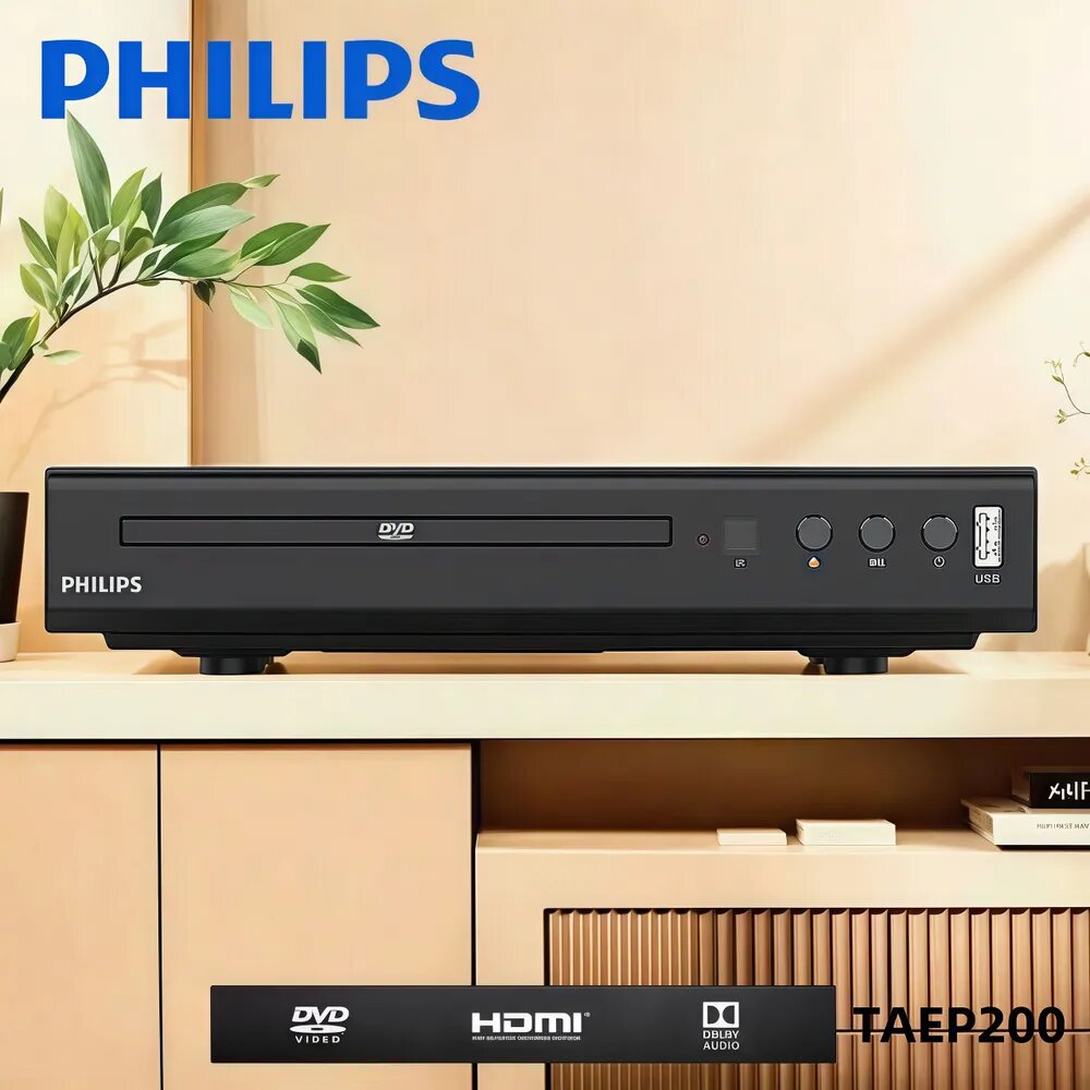 DVD-плеер Philips, аудиоресивер 3 в 1 для домашнего использования, модель TAEP200.