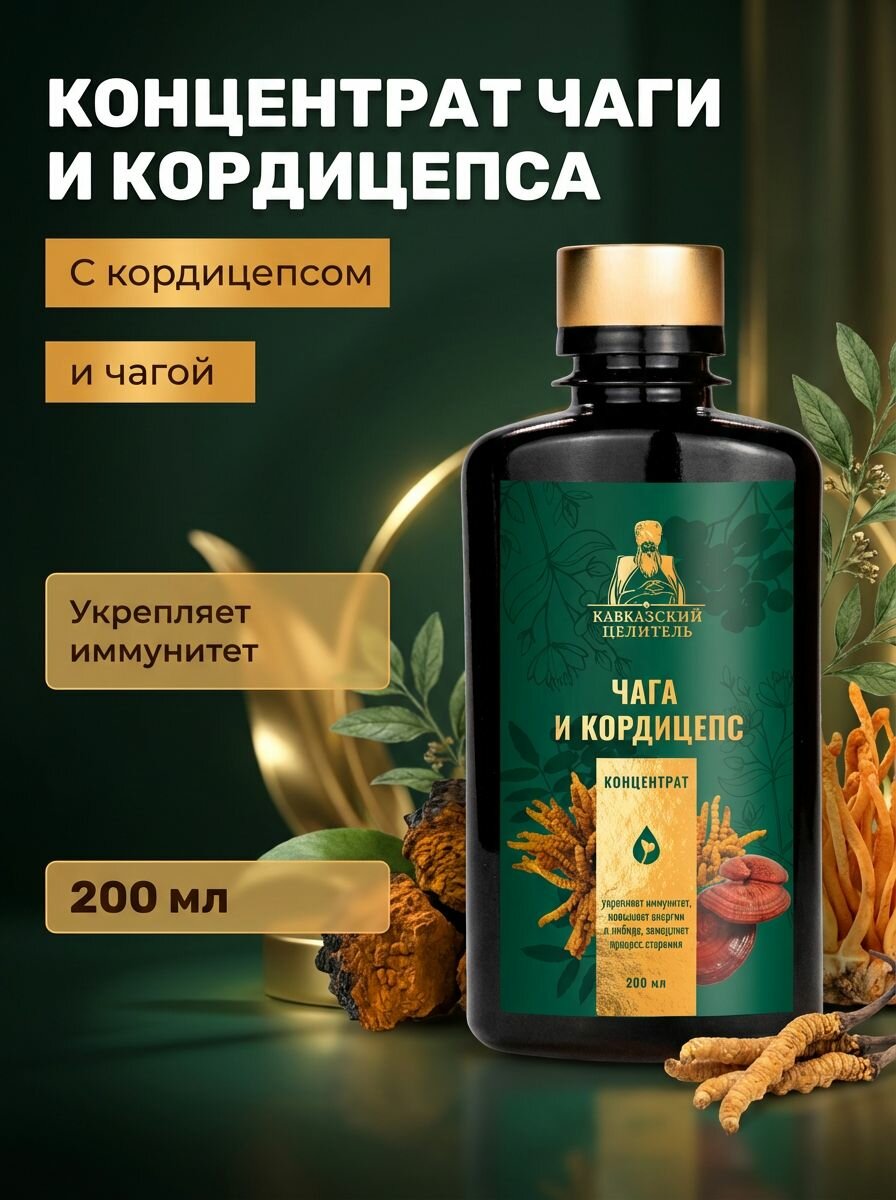 Концентрат кордицепса и чаги для иммунитета выносливости и энергии натуральный с медом и травами 200 мл