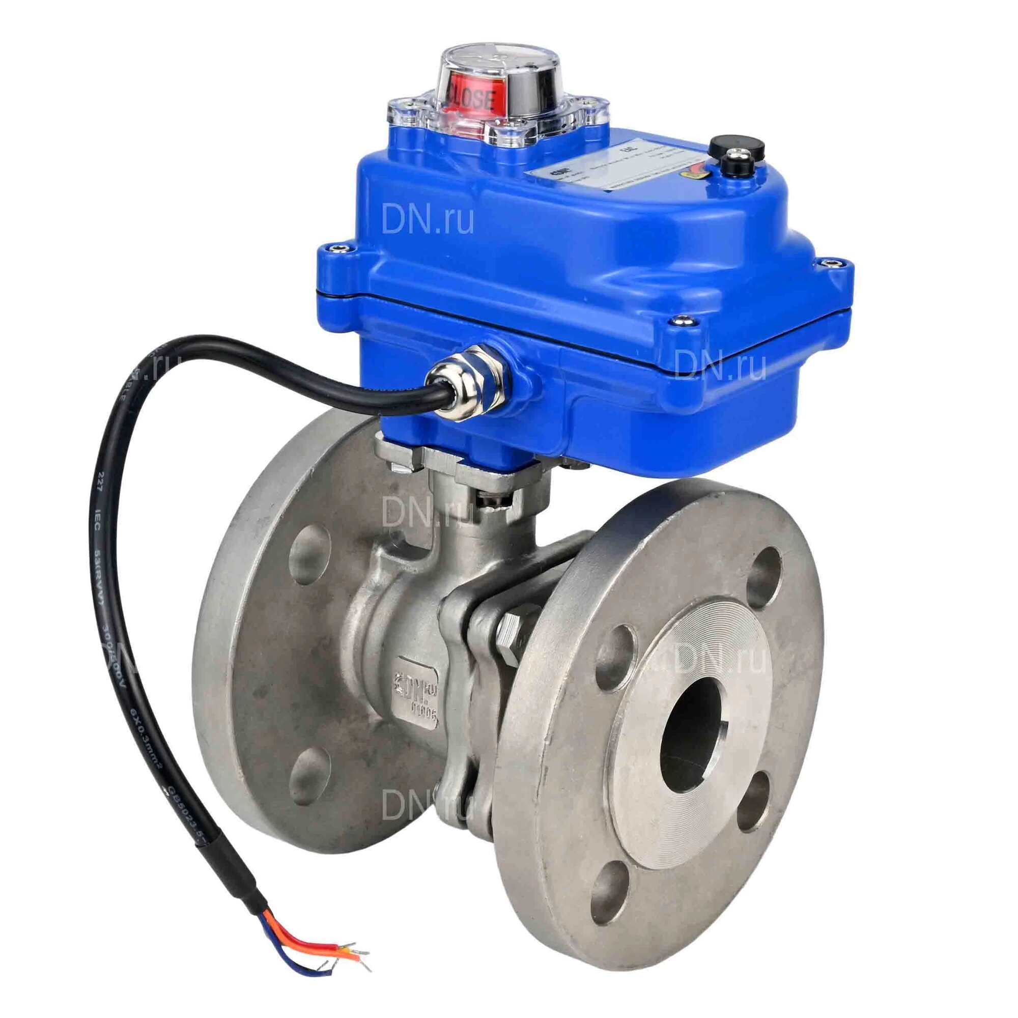 Кран шаровой DN.ru кшфп.316.200 Ду15 Ру40 полнопроходной двухходовой, нержавеющая сталь 316, фланцевый, уплотнение - PTFE, с электроприводом DN.ru 003 blue 24В