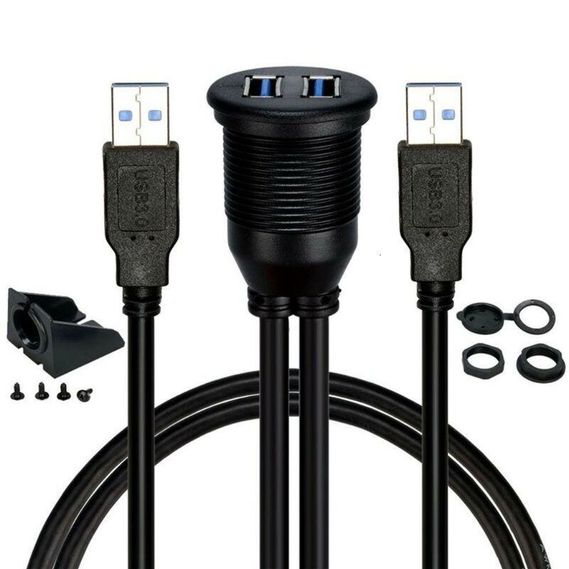 Встроенный удлинительный кабель с двойным разъемом USB 3.0 от мужчины к женщине на приборной панели автомобиля