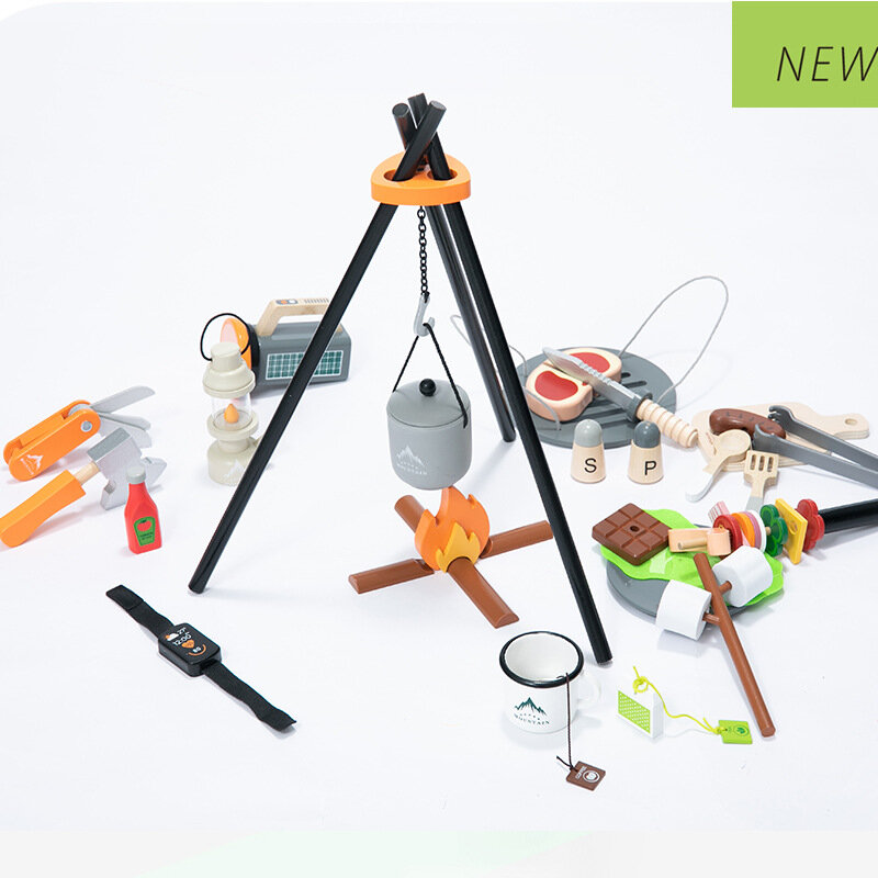 Детская симуляция пикника на природе, барбекю, ролевые игры, деревянная кухня, шашлык, резка, веселый костер, игра для родителей и детей