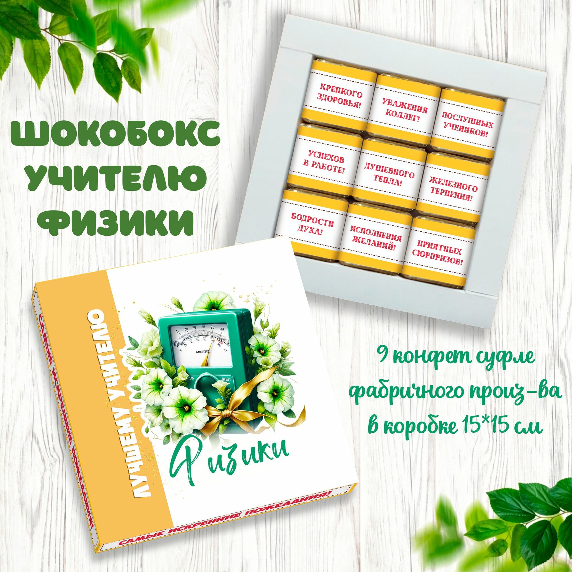 Шокобокс учителю физики. подарочный набор конфет для учителя физики. 9 конфет. 1 коробка