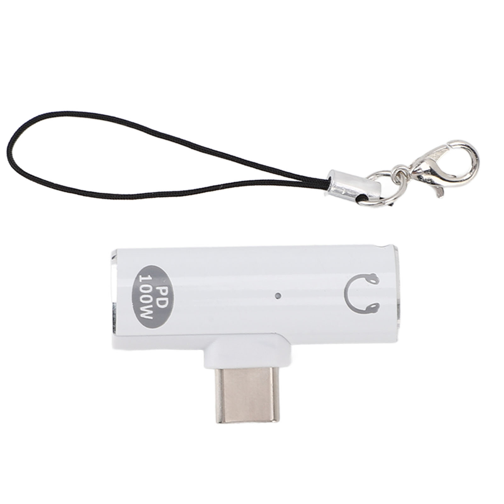 USB-C адаптер для зарядки наушников, штекер 3,5 мм, гнездо 100 Вт, быстрая зарядка, PD, белый.