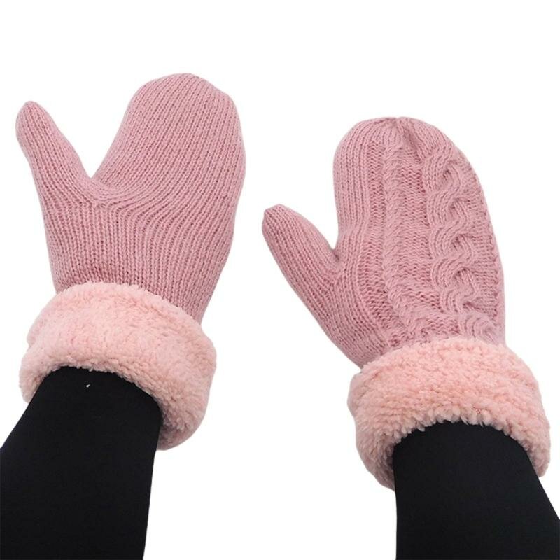 Вязаные шерстяные перчатки-розовый