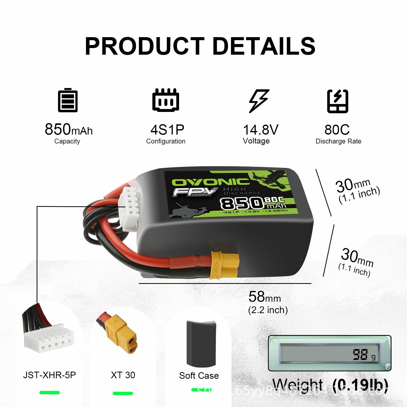 Аккумулятор Ovonic 650/850/1000/1300/1550/2200mAh 35C/80C/100C 3S/4S/6S для радиоуправляемого модели самолета F.P.V