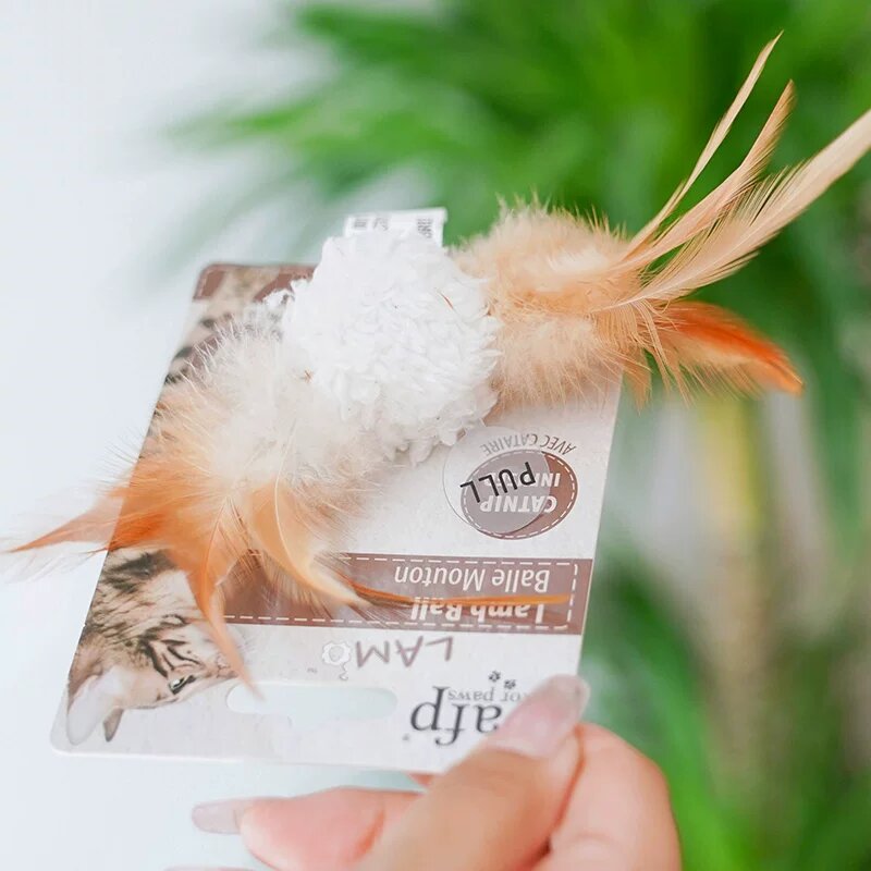 Пуховая игрушка-шар для кошек с белым пером для взаимодействия - прочная мышь-игрушка для кошек