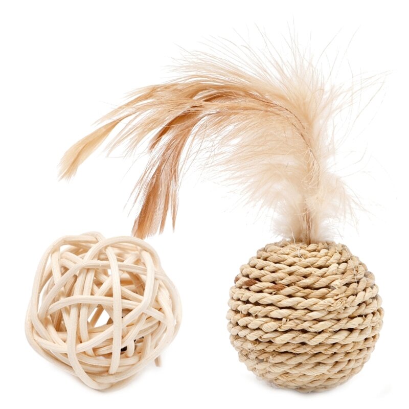 2 шт./лот Встроенный Колокольчик, Игрушка-Ротанговый Мяч, Милая Игрушка Для Кошек, Плетение из Соломы, Ротанговый Мяч, Интерактивная Игрушка Для игр в помещении