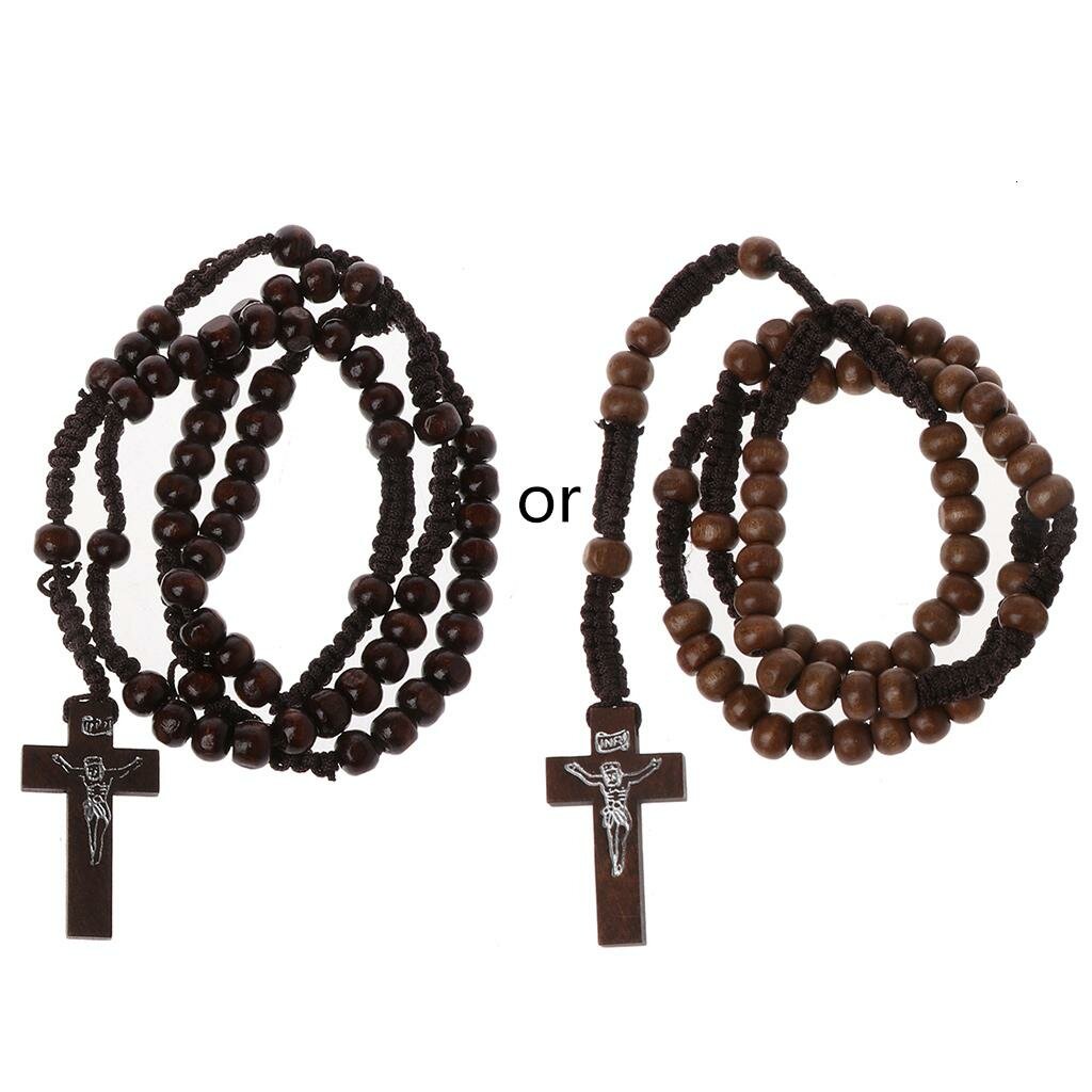 Деревянные бусины Розарий с изображением Иисуса, 02 темно-коричневый