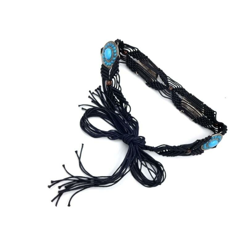 Пояса, Женский пояс с плетеной восковой веревкой в богемном стиле-черный