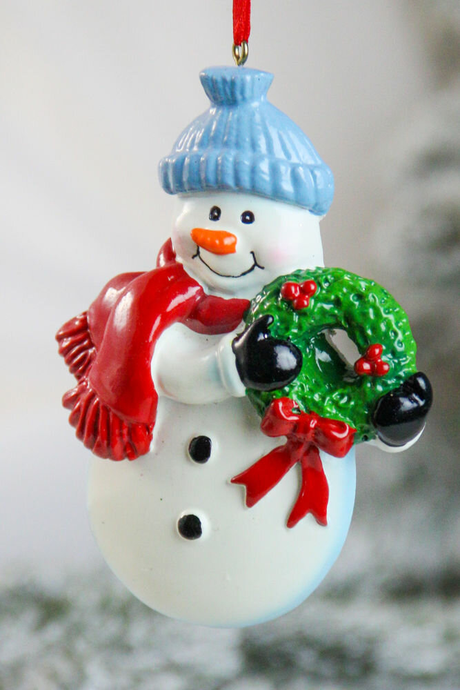 Ёлочная игрушка снеговик С венком, полистоун, 10 см, Форест Маркет (Forest Market) PO1522