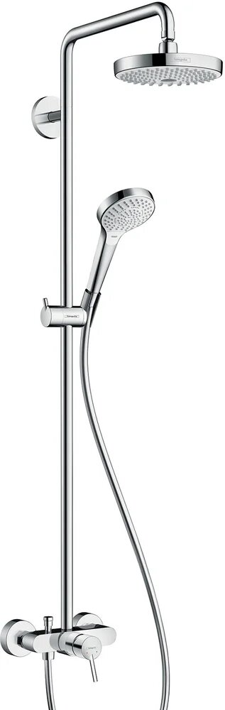 Душевая стойка Hansgrohe Croma 2jet Select S 180 27255400 со смесителем, хром, белая, глянцевая, с тропическим душем, с лейкой, душевая система, латунная, рычаг сбоку