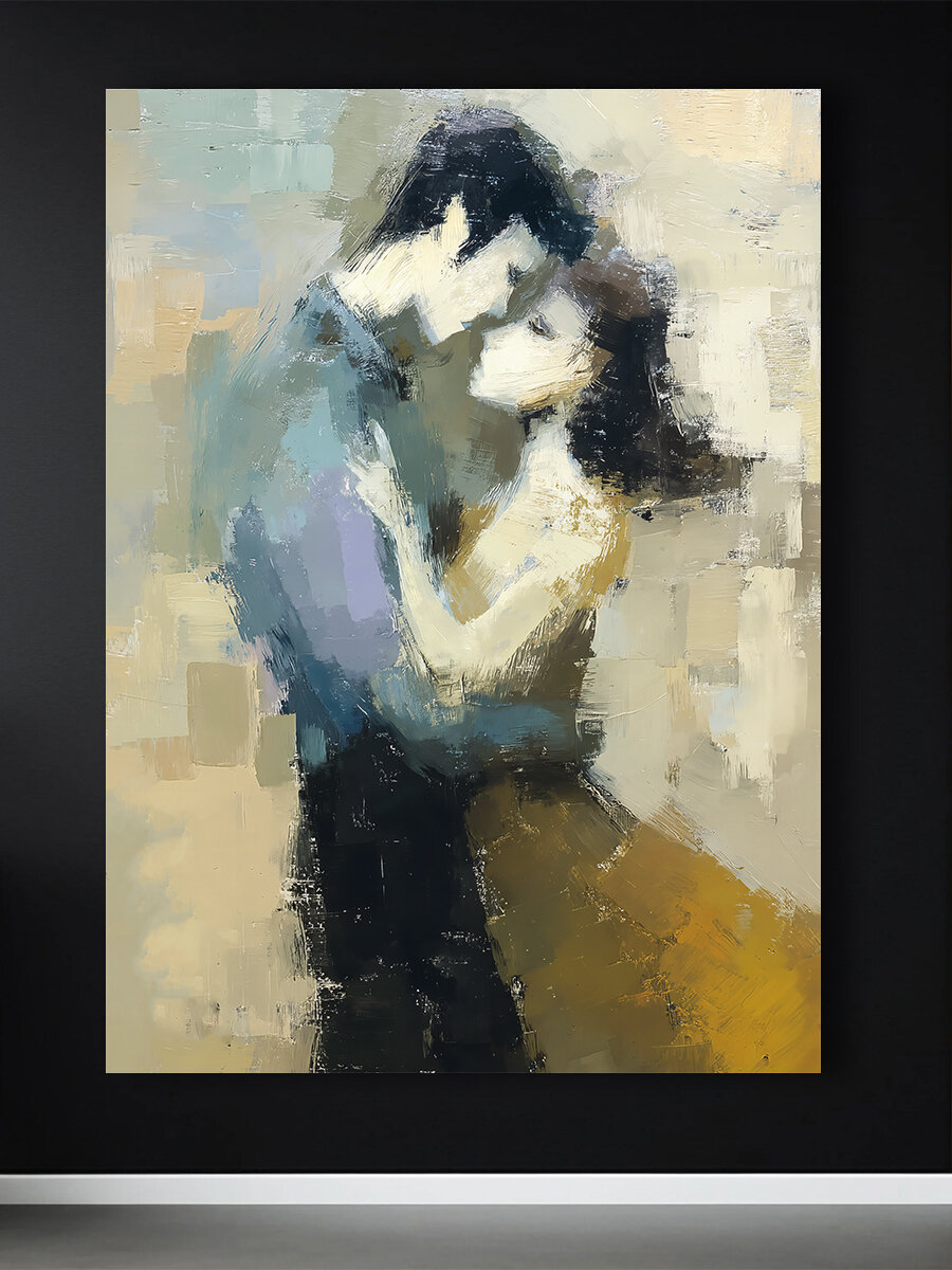 Картина на стену - "Любовная история мужчины и женщины, влюбленная парочка, романтика на холсте" , 50х70 см.