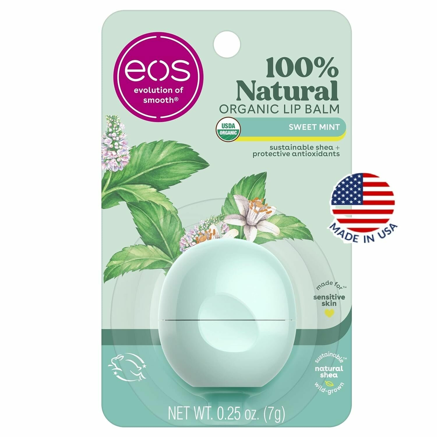 Eos 100% Natural & Organic Lip Balm - Sweet Mint бальзам для губ, яйцо