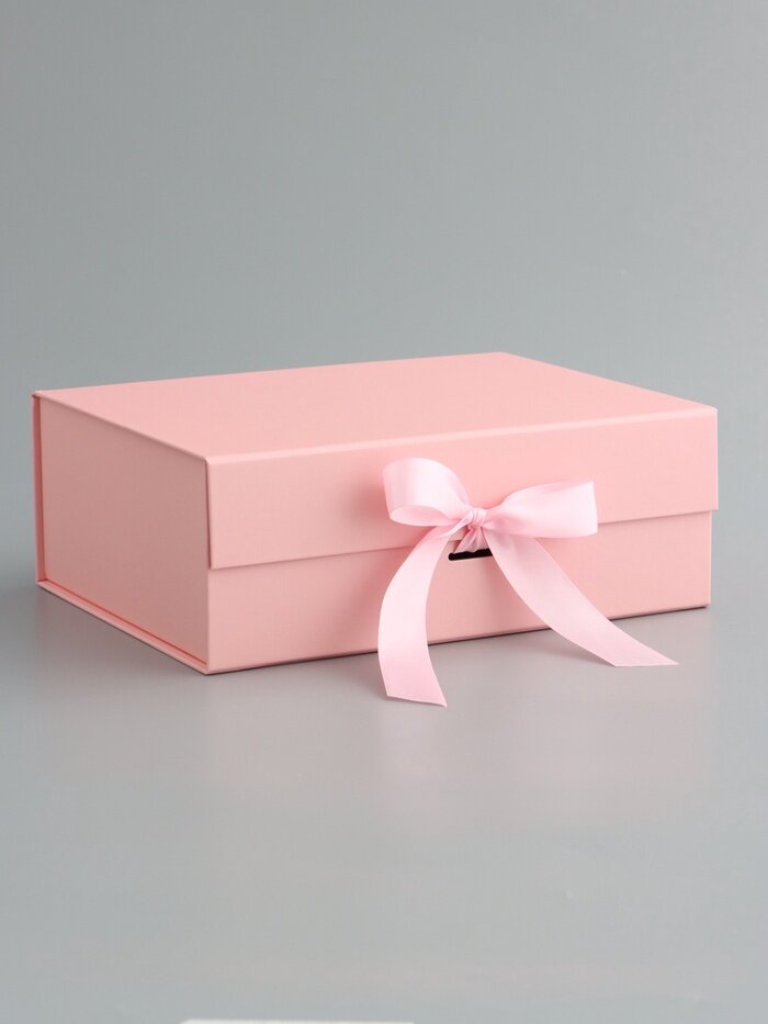 Коробка подарочная с бантом, складная, розовая, 29×22×10.5 см